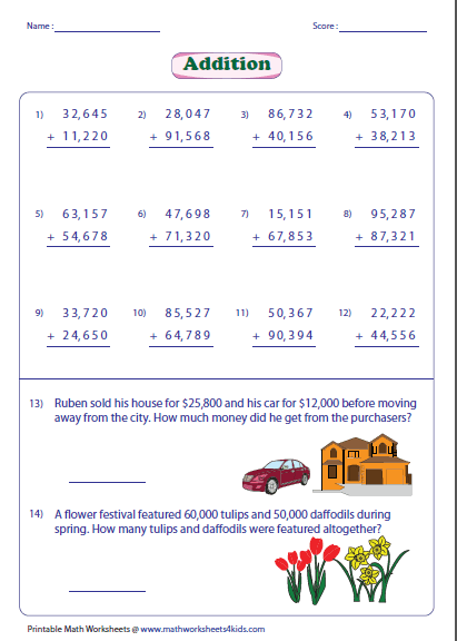 5 digit Subtraction Worksheets