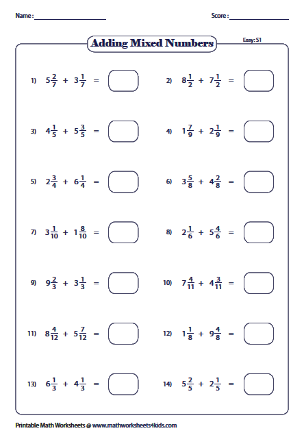 Adding Fractions Worksheets