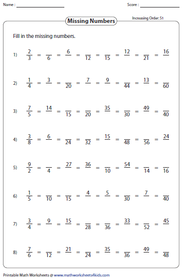 Missing Number Worksheet NEW 212 EQUIVALENT FRACTIONS MISSING NUMBER 