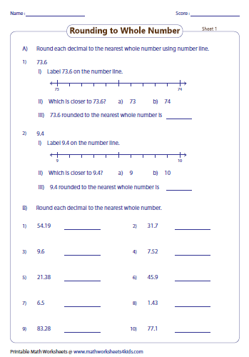 Rounding Decimals Worksheets