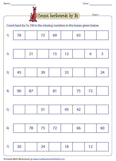 Skip Counting By 3s Worksheets