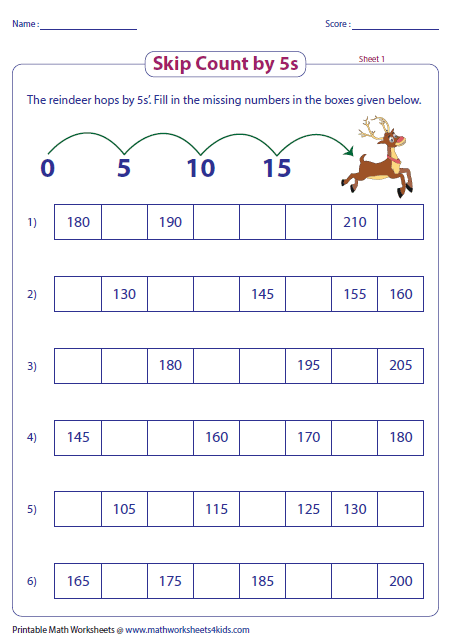 Skip Counting By 5s Worksheets