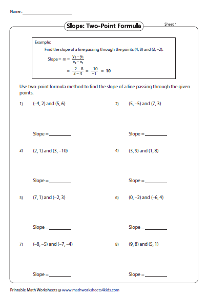 Finding Slope With Two Points Worksheets