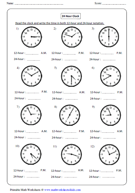 Clock Worksheets And Charts