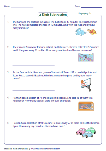 Subtraction Word Problems Worksheets