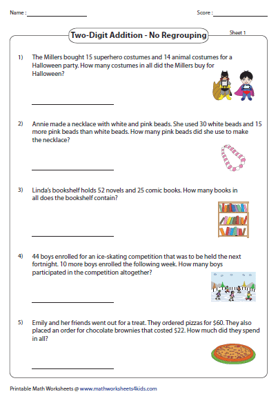 Addition Word Problems Worksheets