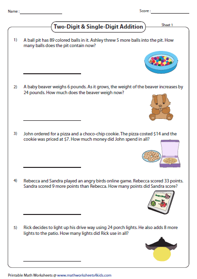 Addition Word Problems Worksheets