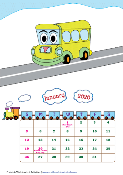 Printable 2020 Calendars for Children