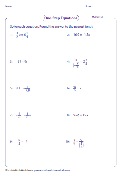 One Step Equations Integers Worksheet Answer Key Tessshebaylo