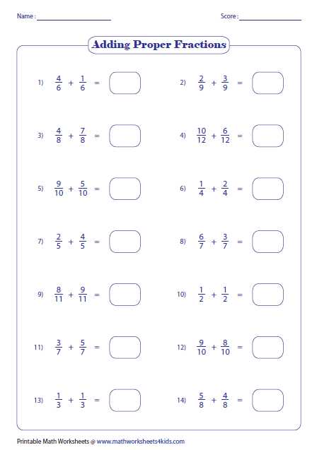 Adding Fractions Worksheets