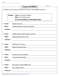 Cause and Effect Worksheets
