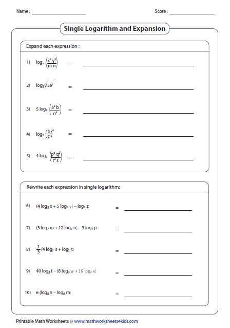  Properties Of Logarithms Worksheet Answers Properties Of Logarithms 