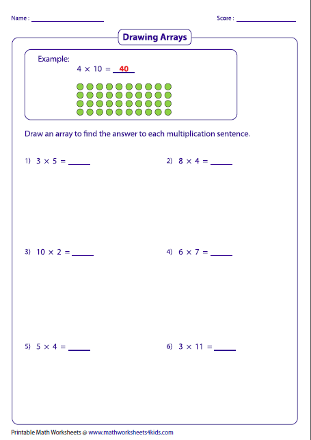 Multiplication Models Worksheets