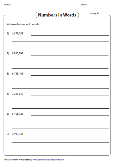 Large Numbers In Words Worksheets Millions