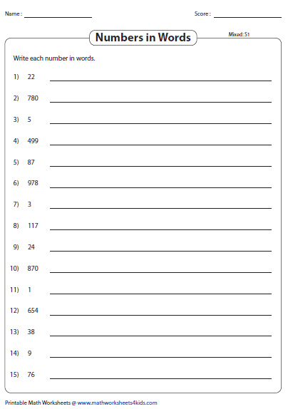 Number Names Worksheets Ones Tens Hundreds