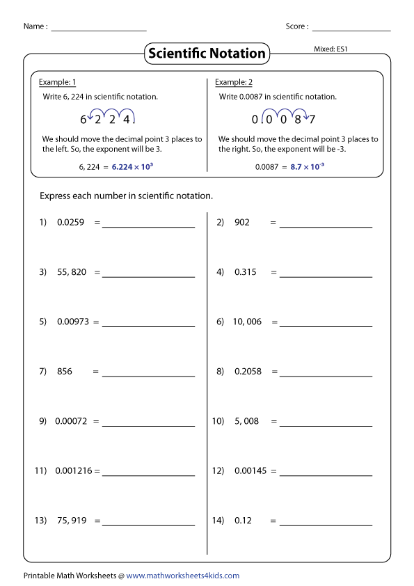 Math Worksheets 4 Kids Scientific Notation