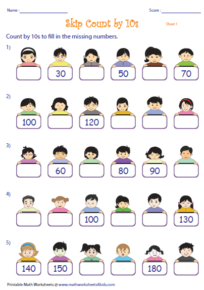 Skip Counting By 10s Worksheets