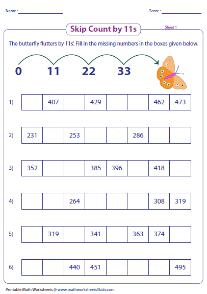 Skip Counting By 11s Worksheets