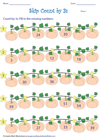 Skip Counting By 3s Worksheets