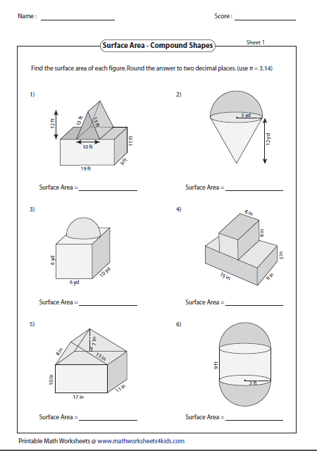Surface Area And Volume Worksheet Surface Area And Volume Worksheet