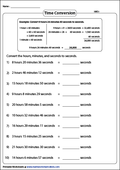 Time Conversions Worksheet