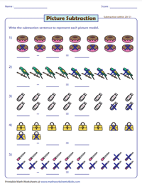 Subtraction Worksheets Pictures Cross Out