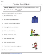 Direct Object Worksheets 4th Grade